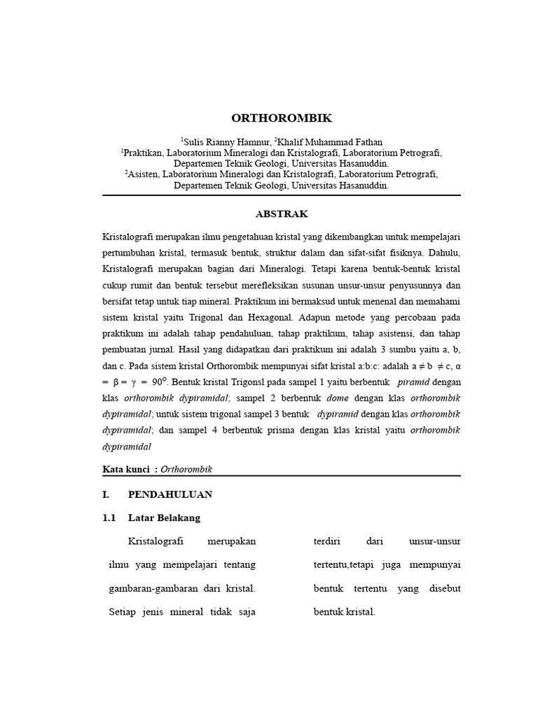 SISTEM KRISTAL ORTHOROMBIK | PDF