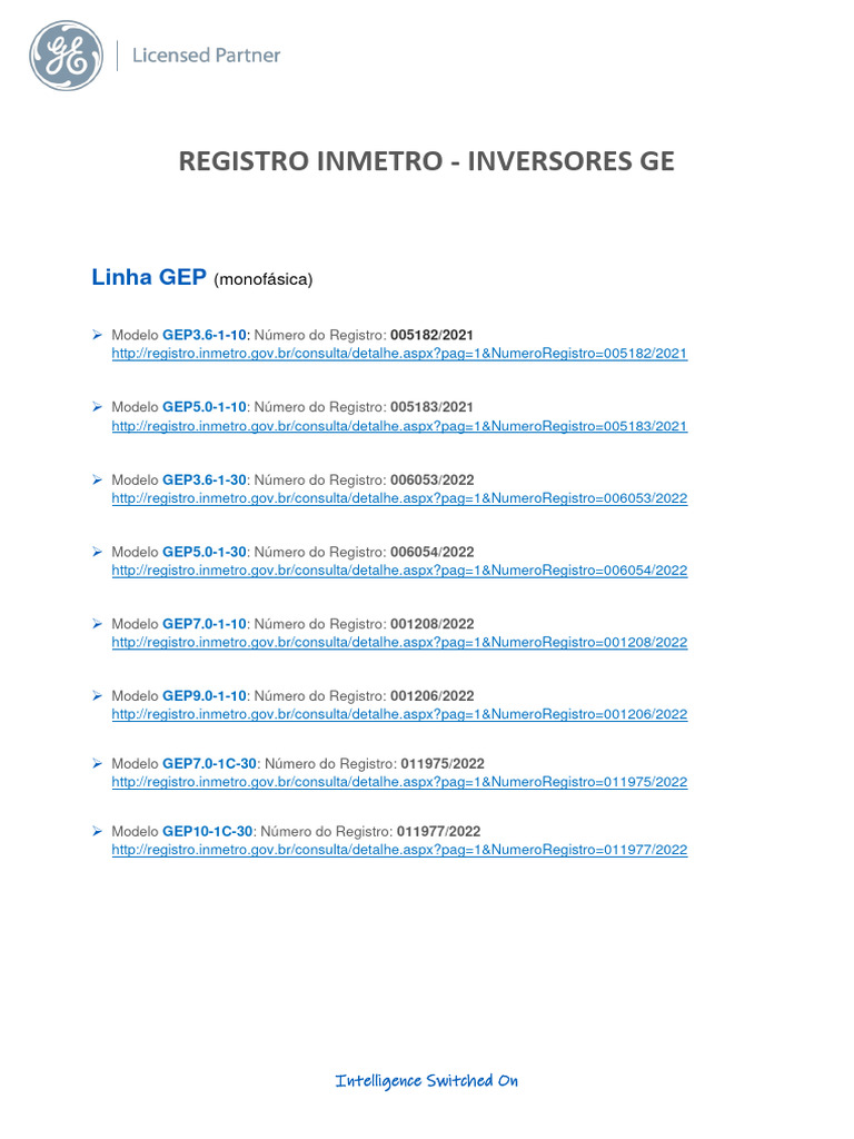 Registros INMETRO Inversores GE | PDF