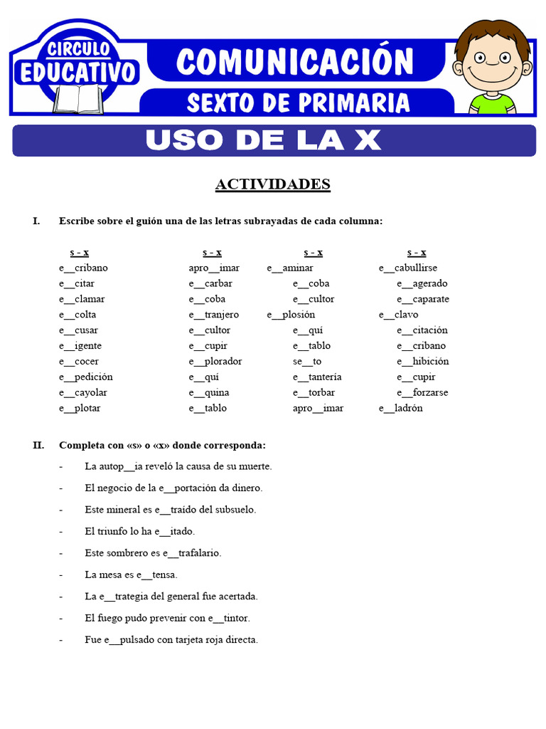 Uso de La X para Sexto de Primaria | PDF