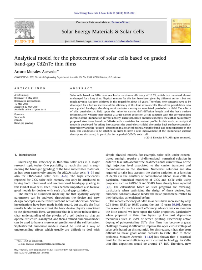 5 - Analytical Model For The Photocurrent of Solar Cells Based On Graded Band-Gap CdZnTe Thin ...