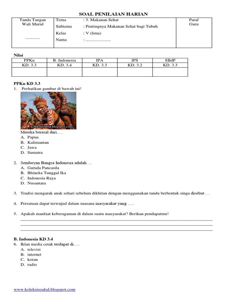 Soal Penilaian Harian Kelas 5 Tema 3 Subtema 2 | PDF | Karier & Perkembangan