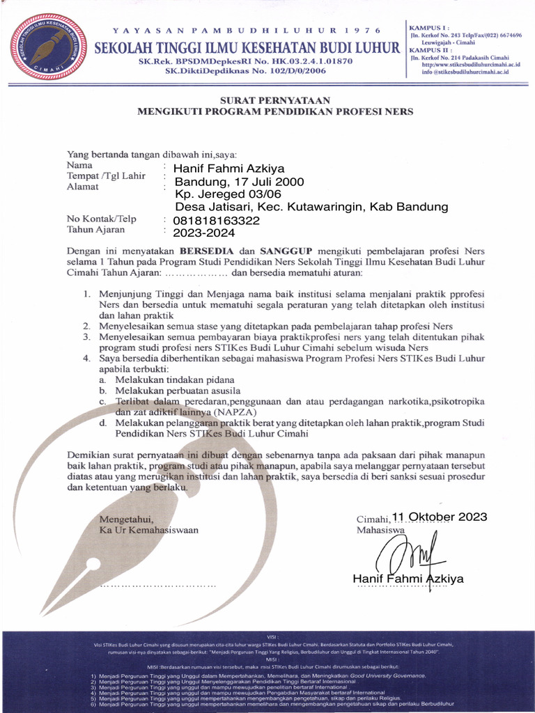 Surat Pernyataan Program Ners | PDF