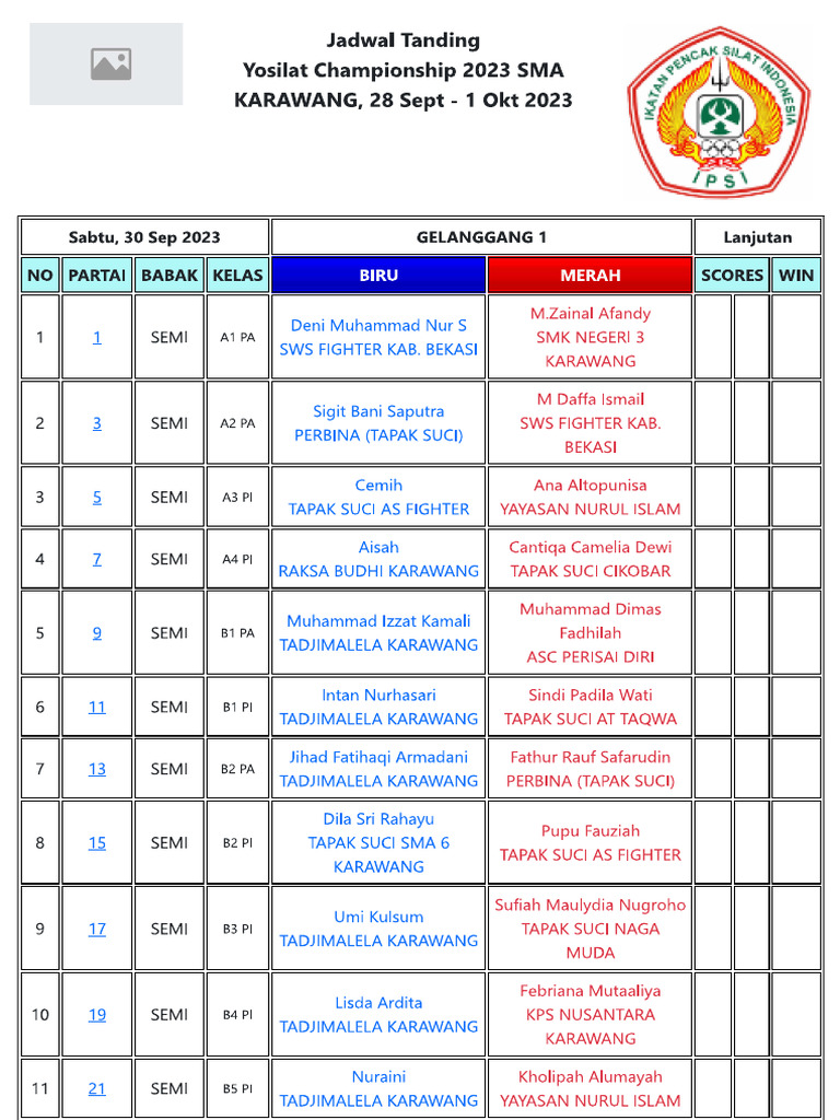 Jadwal Sma Semi Glg1 Sabtu | PDF