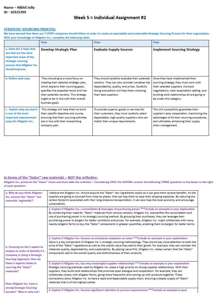 Week 5 Alligator Inc. Assignment 2 | PDF | Supply Chain | Procurement