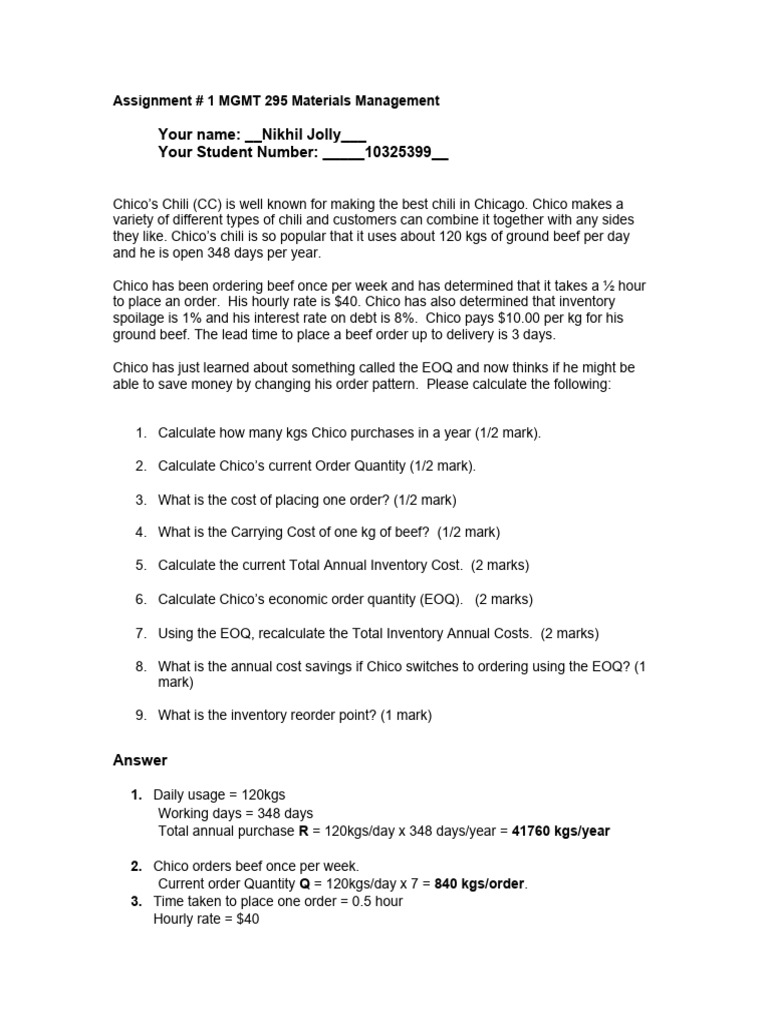 Assignment #1 | PDF | Business | Management Accounting