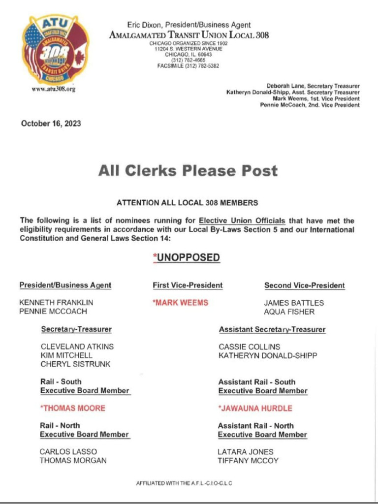 2023 Local 308 Candidates General Election | PDF