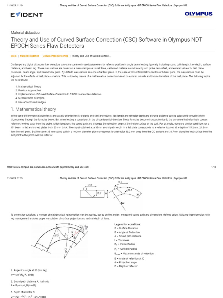 Theory and Use of Curved Surface Correction (CSC) Software in Olympus NDT EPOCH Series Flaw ...