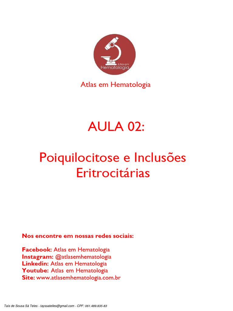 Aula 02 - Poiquilocitose e Inclusões Eritrocitárias | PDF
