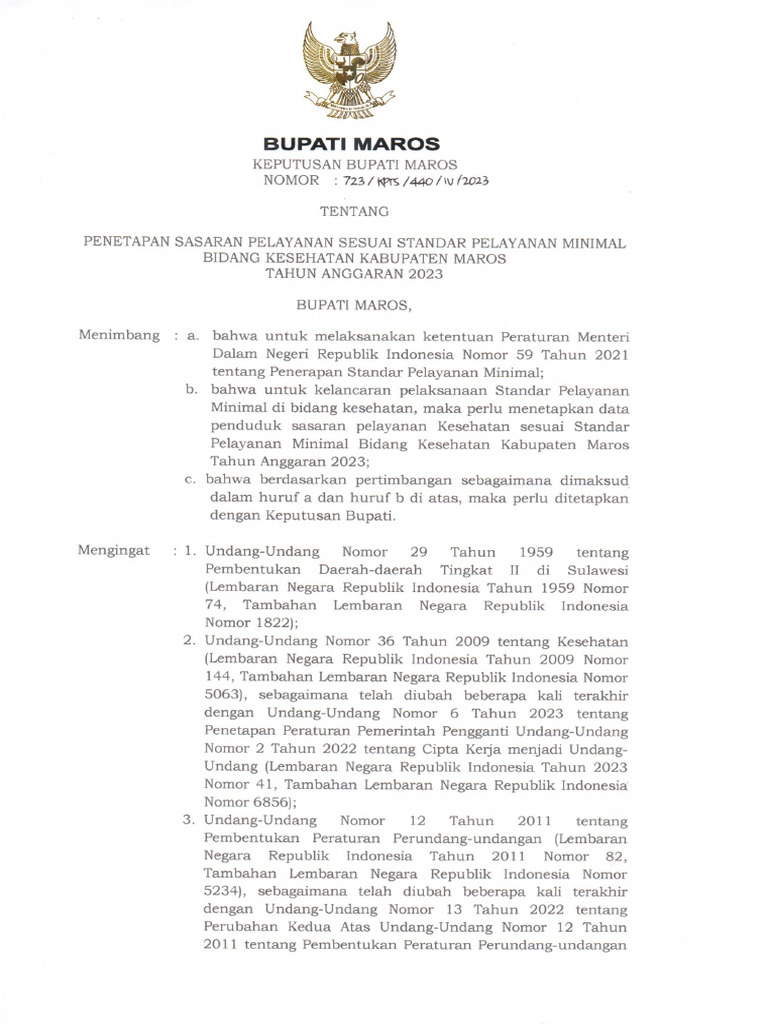 Sasaran SPM Bidang Kesehatan Kab. Maros Tahun 2023 | PDF