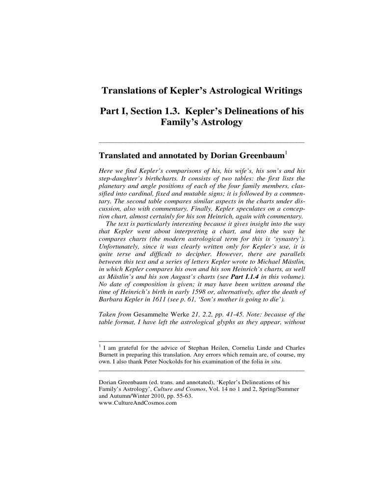 Kepler's Family Astrology Insights | PDF