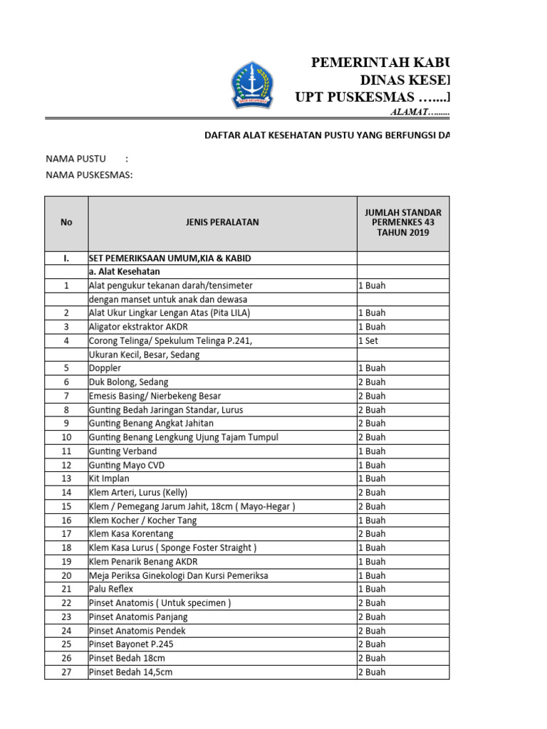 Format Permintaan Data Peralatan Pustu Locus Dak 2024 | PDF
