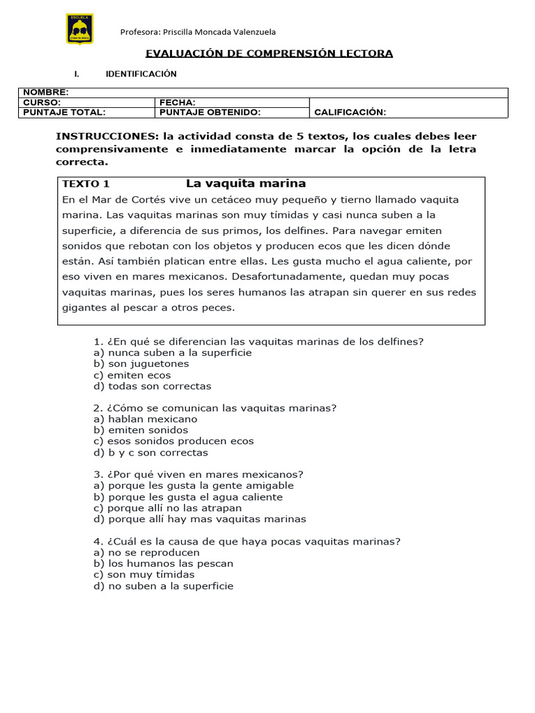 EVALUACION COMPRENSIÓN LECTORA | PDF | Panes | Estrellas