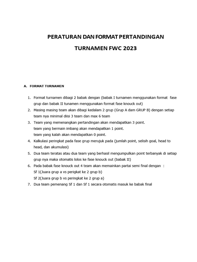 Aturan Turnamen Futsal FWC 2023 | PDF