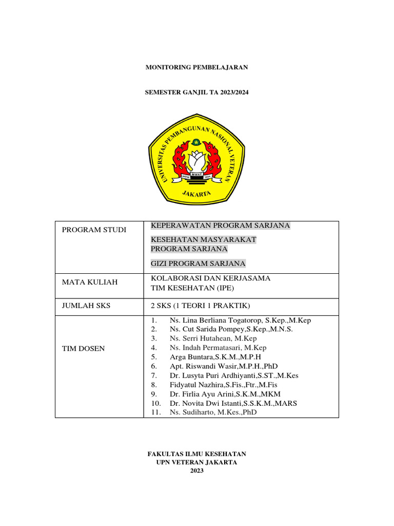 Monitoring Perkuliahan IPE Kolaborasi Dan Kerjasama - 2023-2024 | PDF
