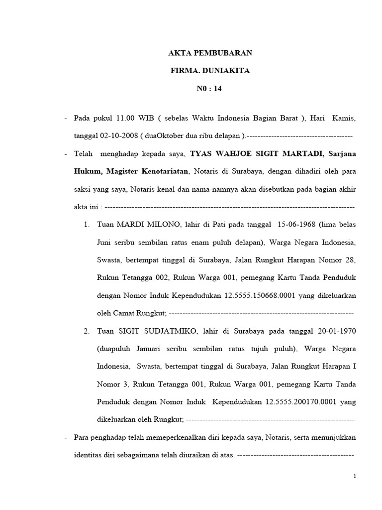 Akta Pembubaran Firma | PDF