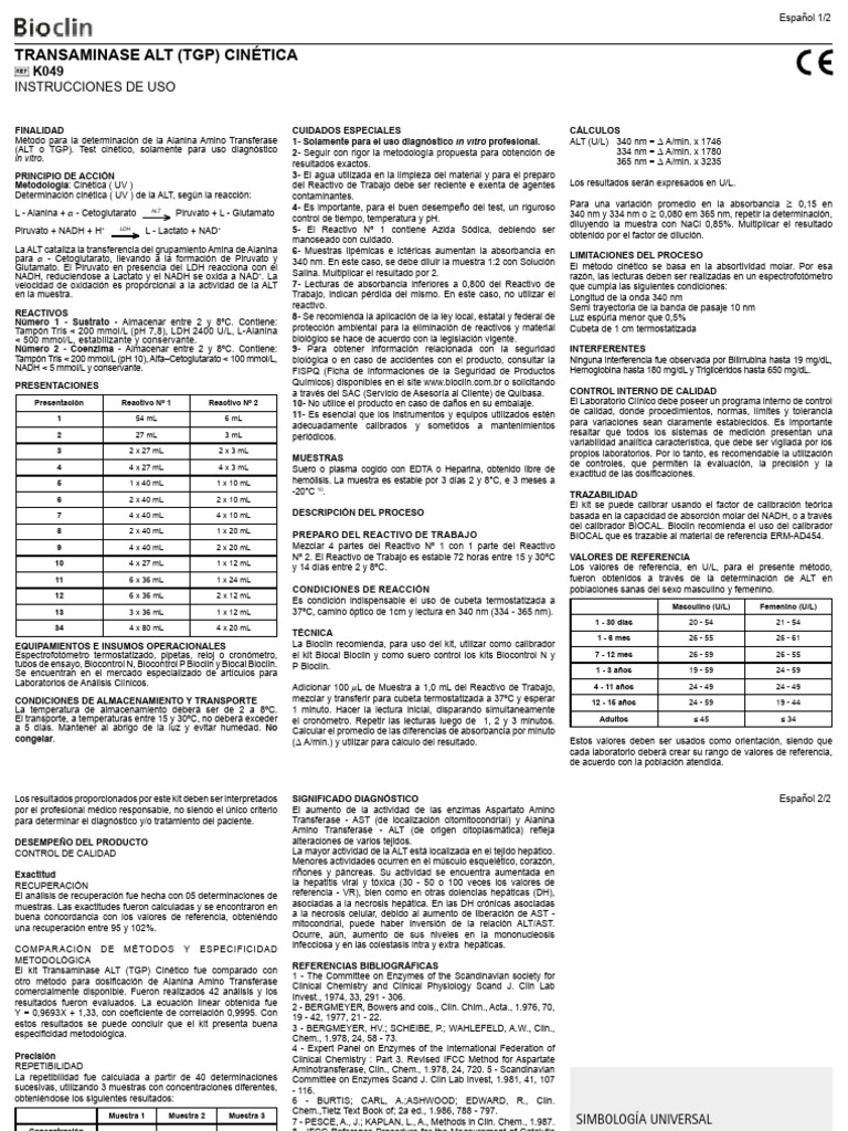 Instrucoes Transaminase Alt TGP Cinetica | PDF