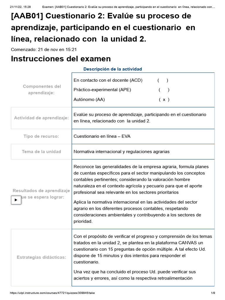 Examen - (AAB01) Cuestionario 2 - Evalúe Su Proceso de Aprendizaje, Participando en El ...