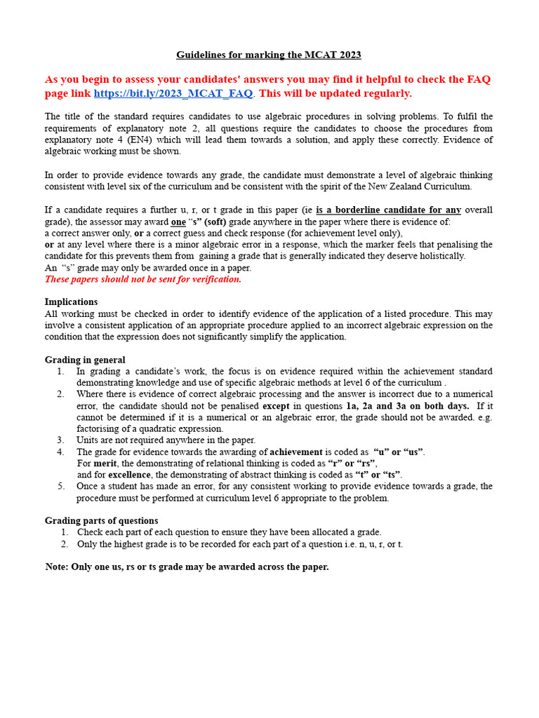 Guidelines For Marking The MCAT 2023 | PDF