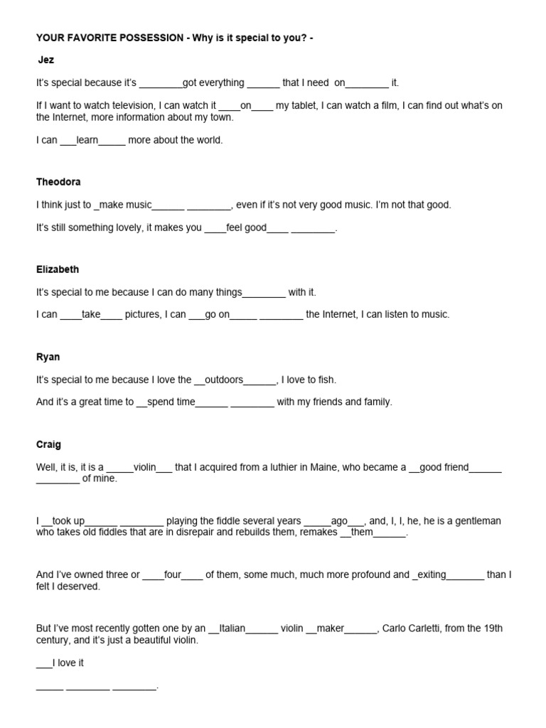 YOUR FAVORITE POSSESSION - Why Is It Special To You | PDF