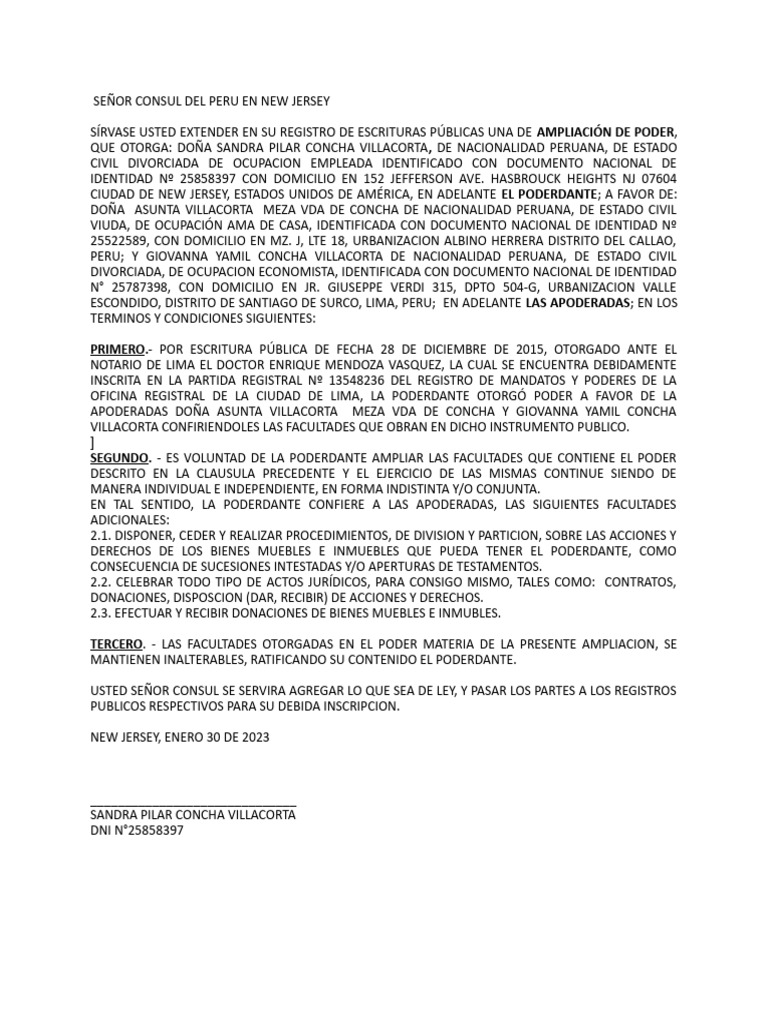 Ampliacion de Poder Sandra 11.01.23 | PDF | Perú | Justicia