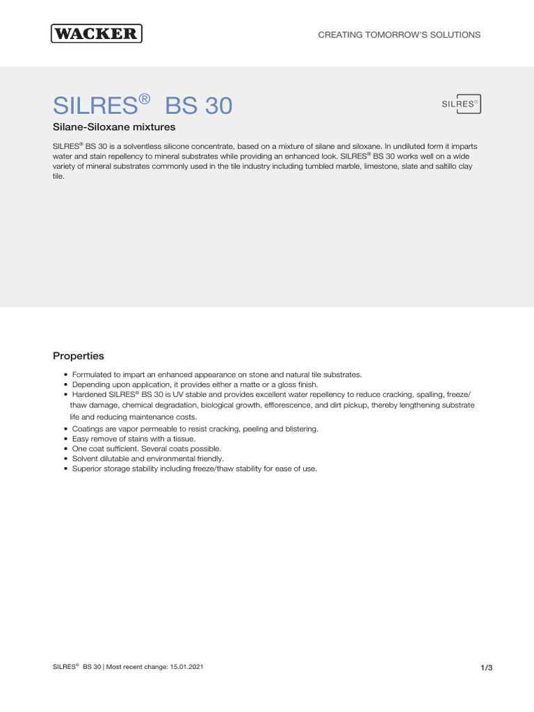 SILRES BS 30 en 2021.01.15 | PDF | Sodium Bicarbonate | Industrial Processes