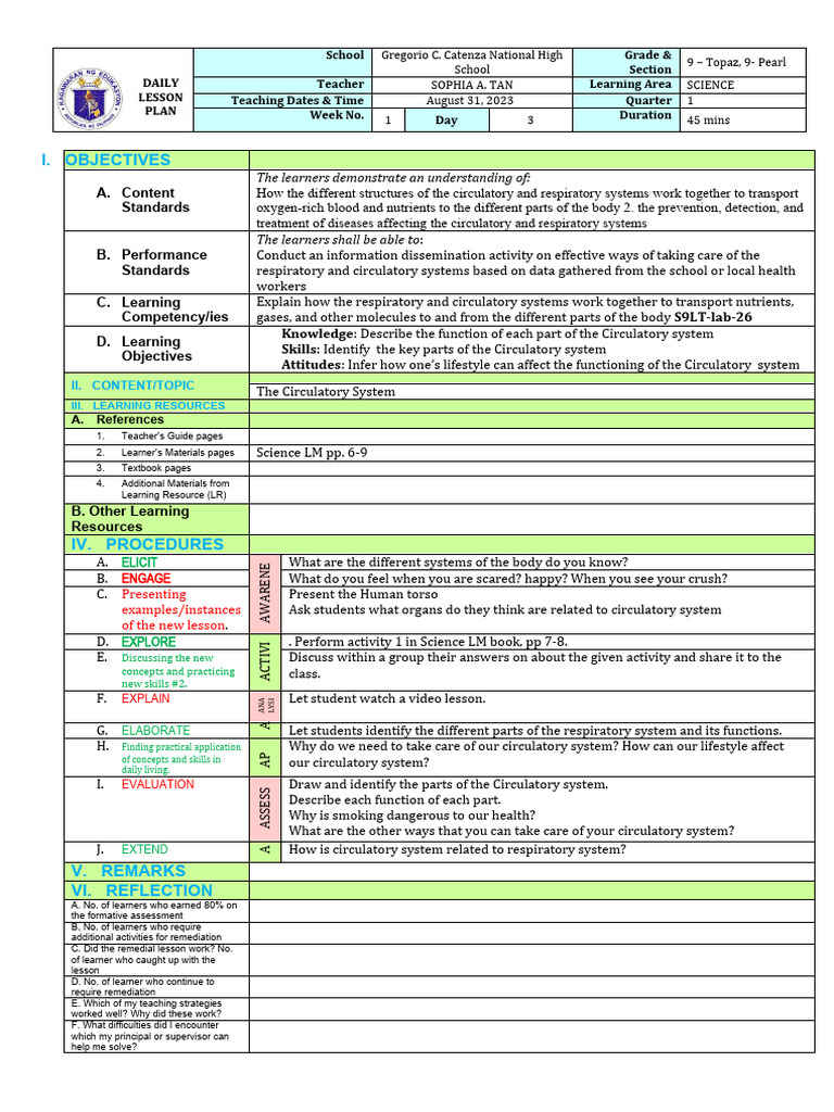 Science 9 DLP Q1W1D1Respiratory | PDF | Force | Friction