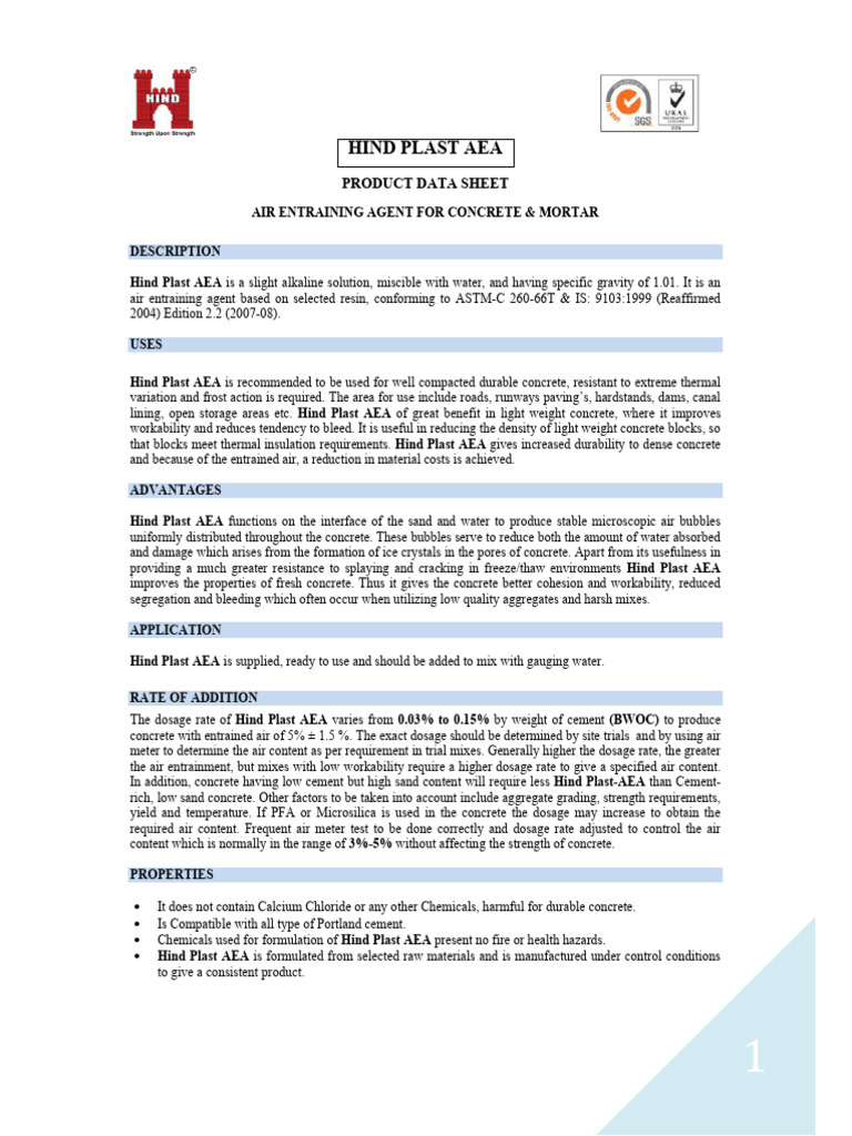 Hind Plast AEA Min | Download Free PDF | Concrete | Cement