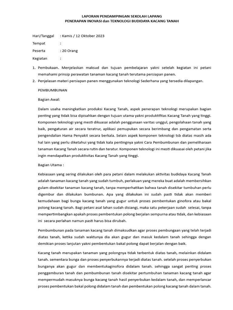 Laporan Pendampingan Sekolah Lapang | PDF