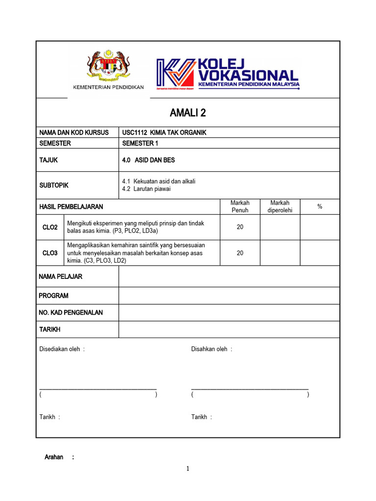 Amali 2 Asid Dan Bes Skema | PDF
