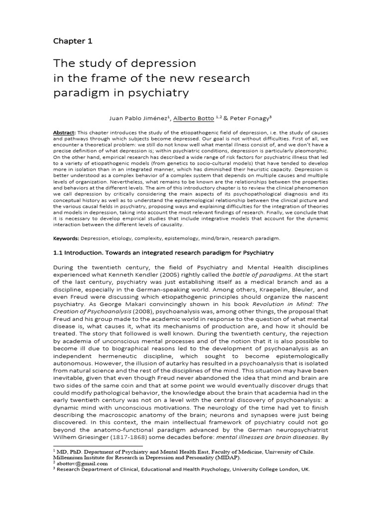 Jiménez Et Al. (2022) Chapter 1 - The Study of Depression in The Frame ...