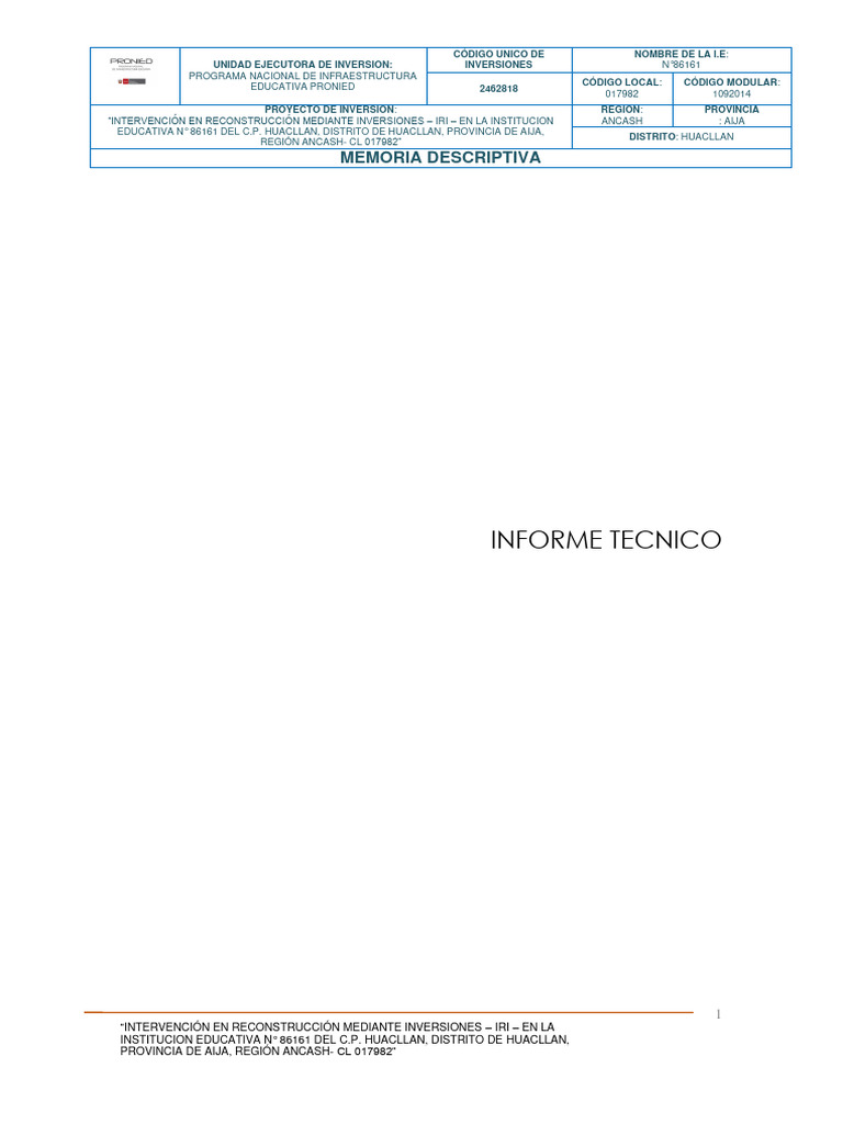1.informe Tecnico de Demolicion Huacllan | PDF | Infraestructura | Economias