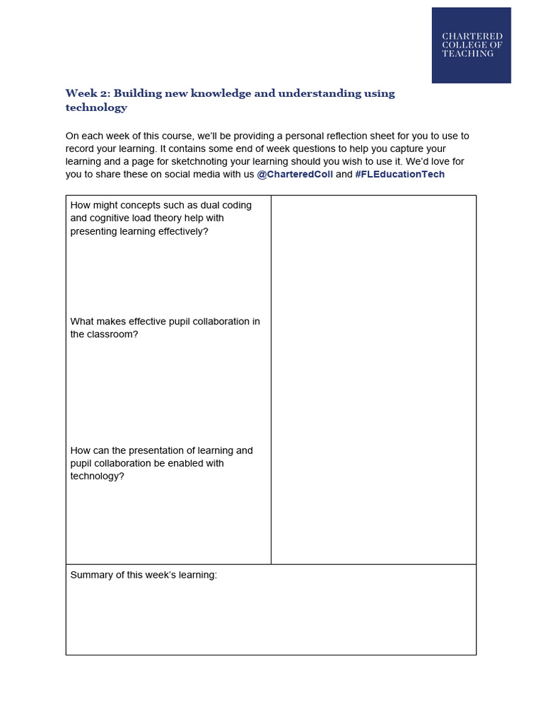 Week 2 Reflection Sheet 1 | PDF | Learning | Intelligence