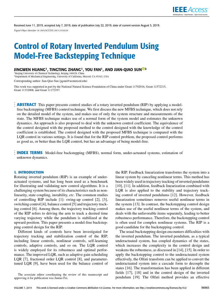 Model-Free Backstepping for Rotary Inverted Pendulum | PDF | Control Theory | Nonlinear System