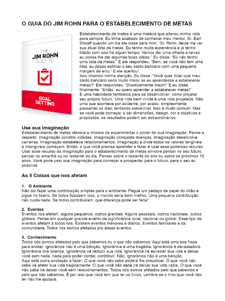 O GUIA DO JIM ROHN PARA O ESTABELECIMENTO DE METAS - PDF | PDF