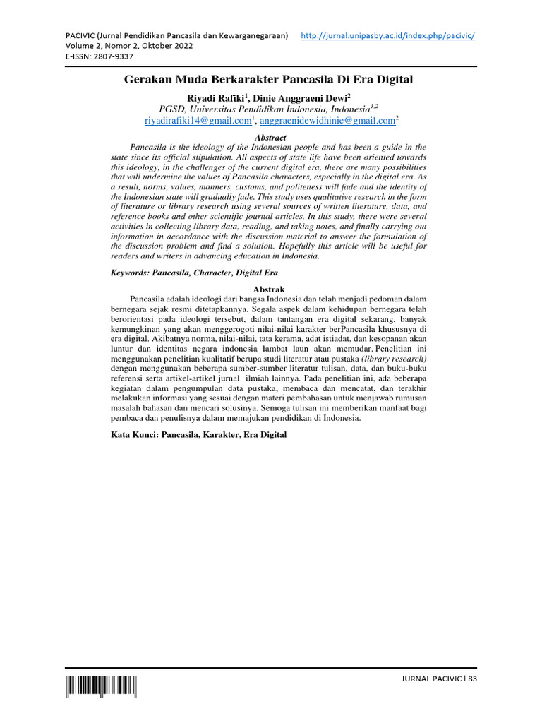 Gerakan Muda Berkarakter Pancasila Di Era Digital | PDF
