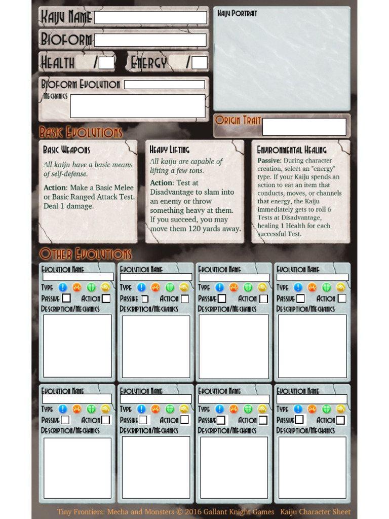 Tiny Frontiers - Mecha and Monsters - Kaiju Form | PDF