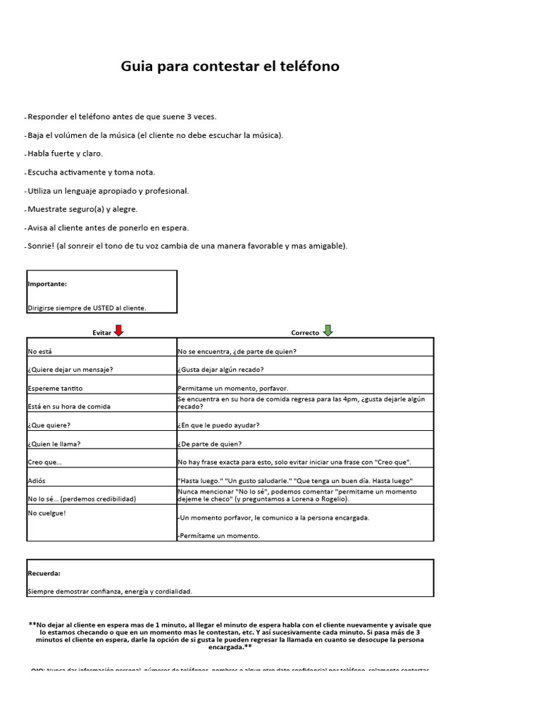 Cómo atender llamadas telefónicas correctamente | PDF