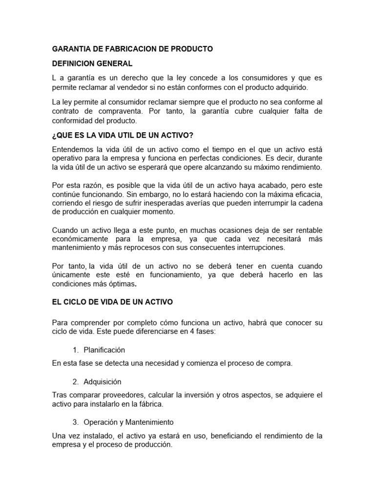 Garantia de Fabricacion de Producto | PDF | Business | Los consumidores