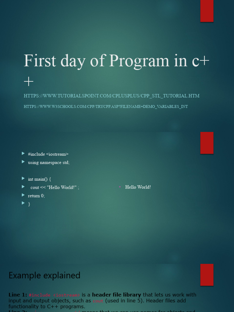 First Day of Program in C New Tobe Send | PDF | Namespace | C++ First Day of Program in C New Tobe Send | PDF | Namespace | C++