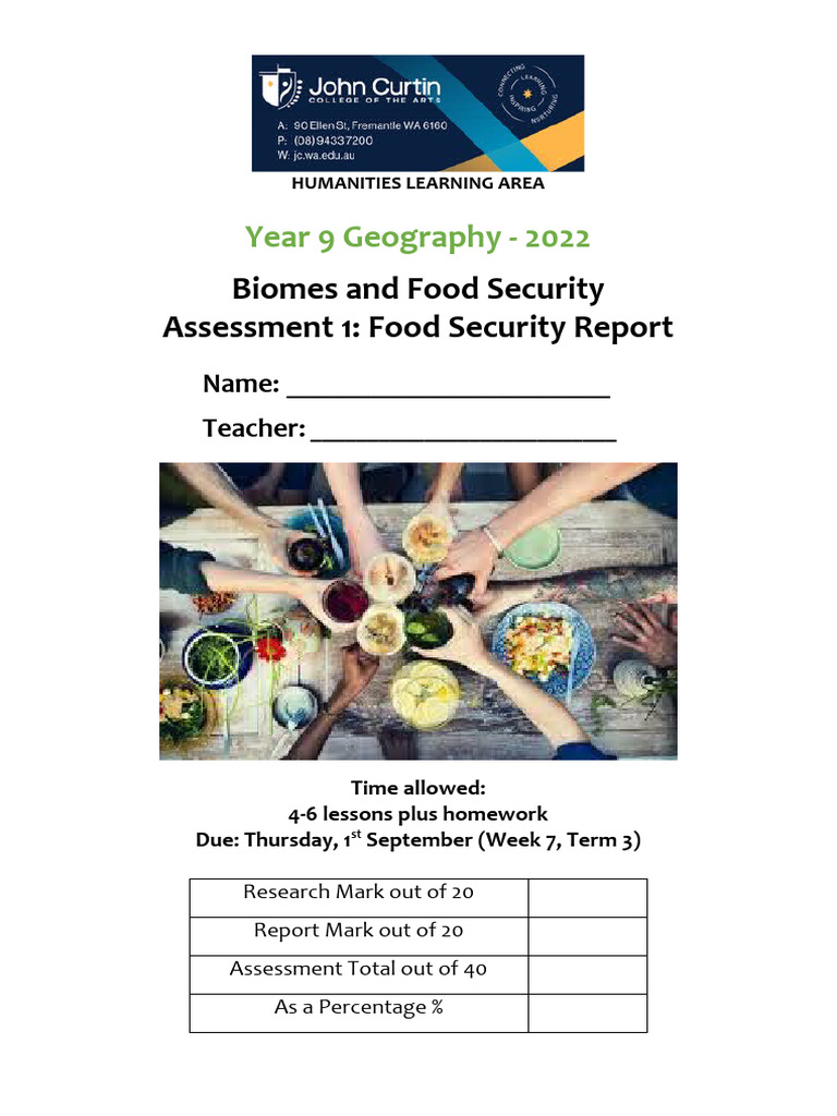 Year 9 Biomes and Food Security Research Task | PDF