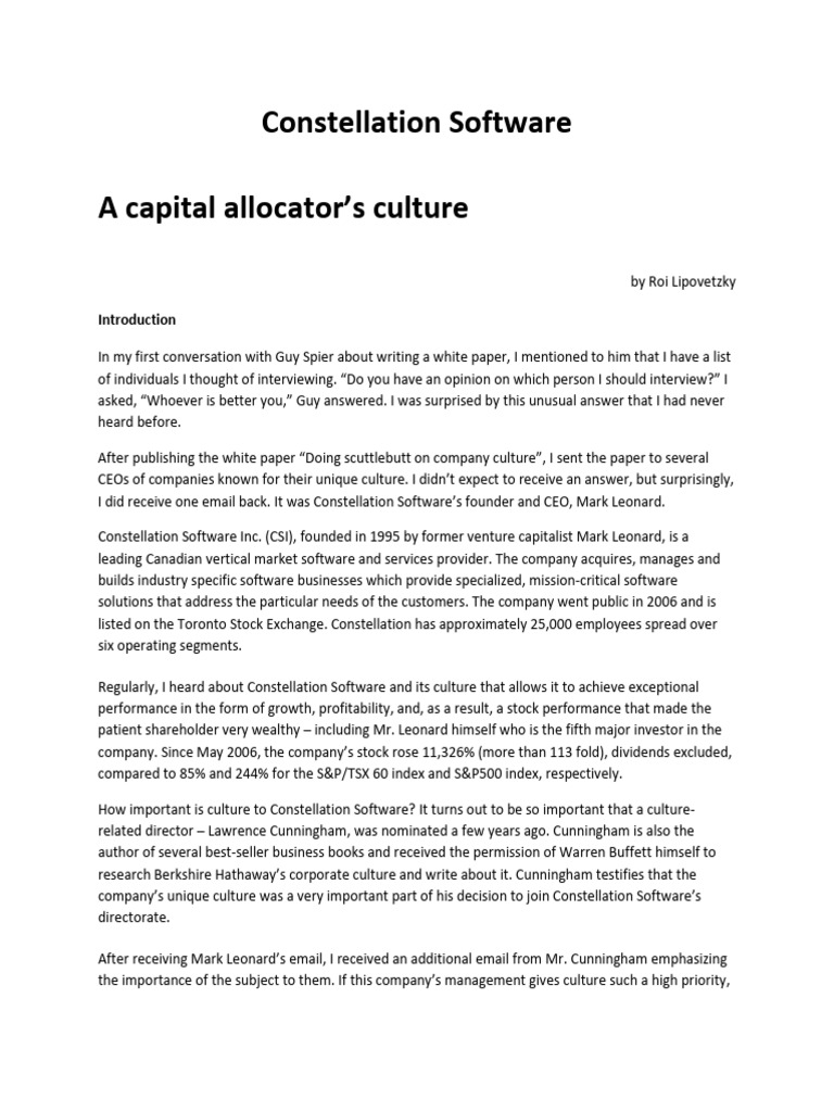 Constellation Software - Culture Case Study | PDF
