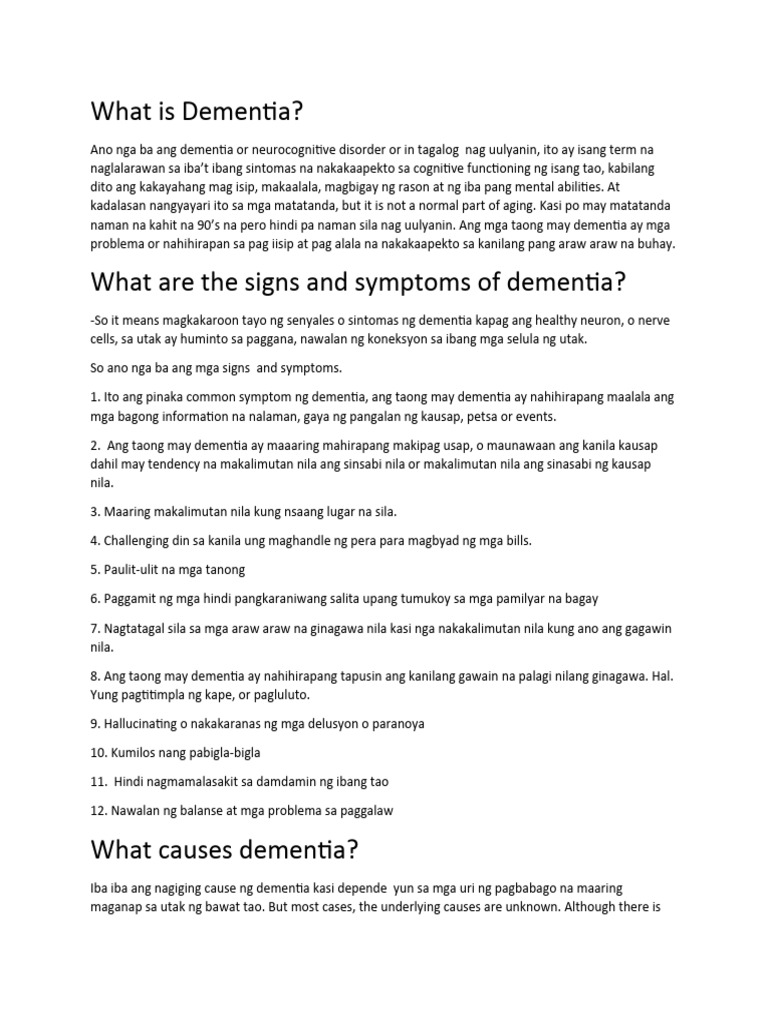 Dementia Explanation | PDF