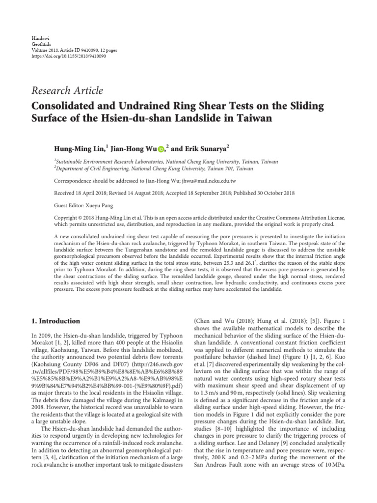Consolidated and Undrained Ring Shear Tests On The | PDF