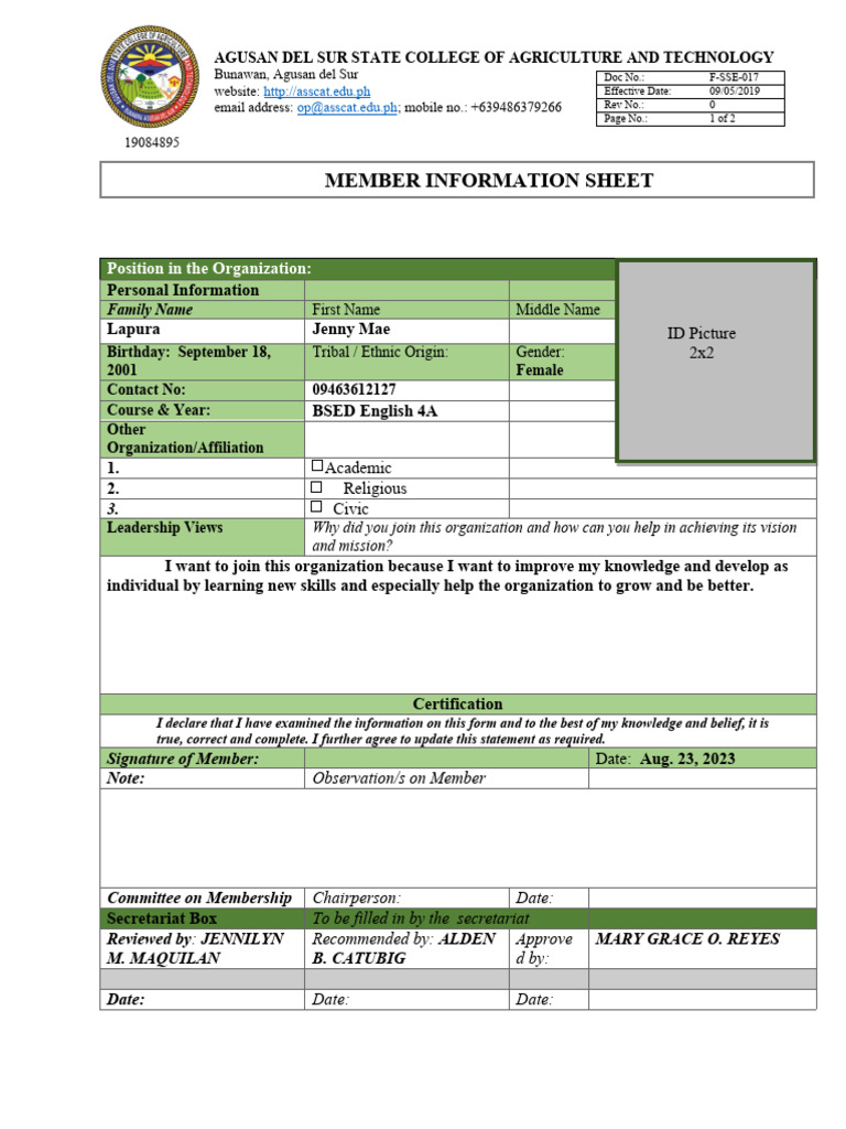 Crcy Membership Sheet | PDF | Cognition