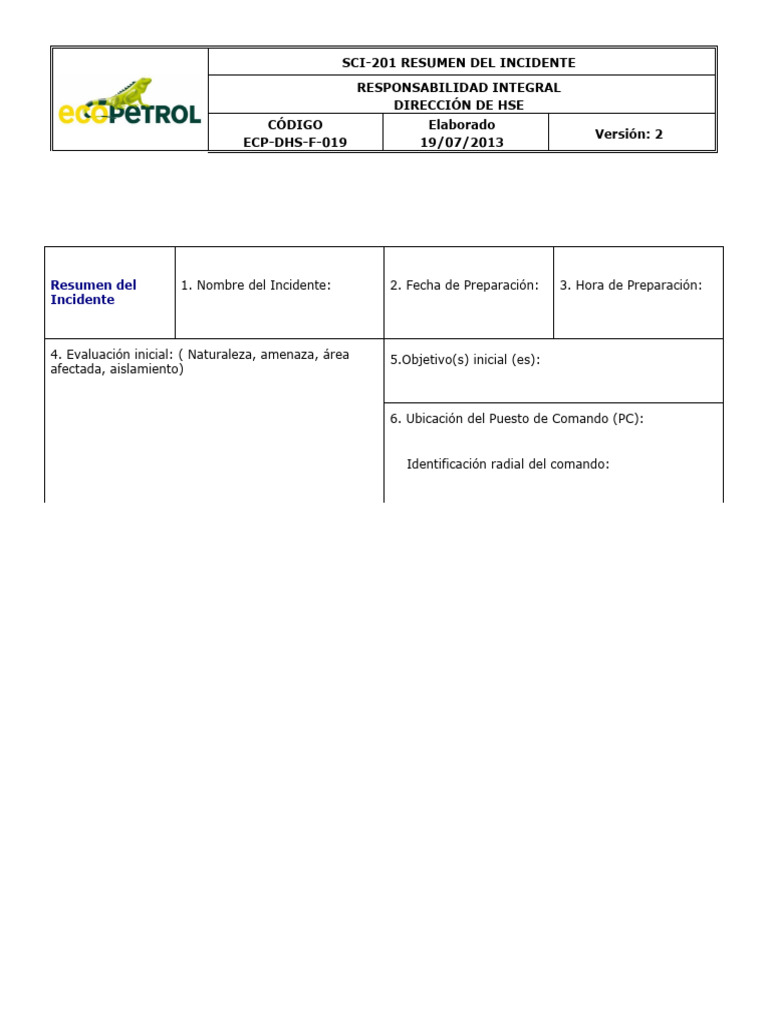 Ecp-Dhs-F-534 Sci-201 Resumen Del Incidente | PDF