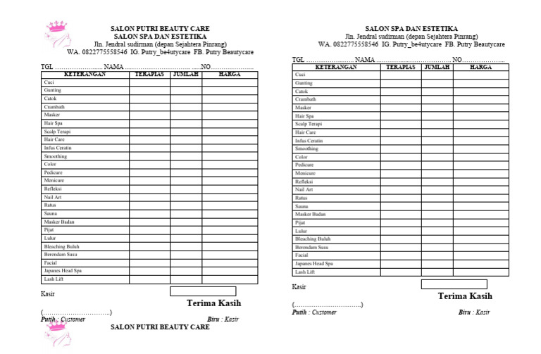 NOTA SALON PUTRI BEAUTY CARE | PDF