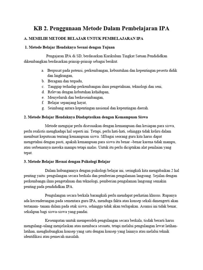 KB 2 Penggunaan Metode Dalam Pembelajaran IPA | PDF