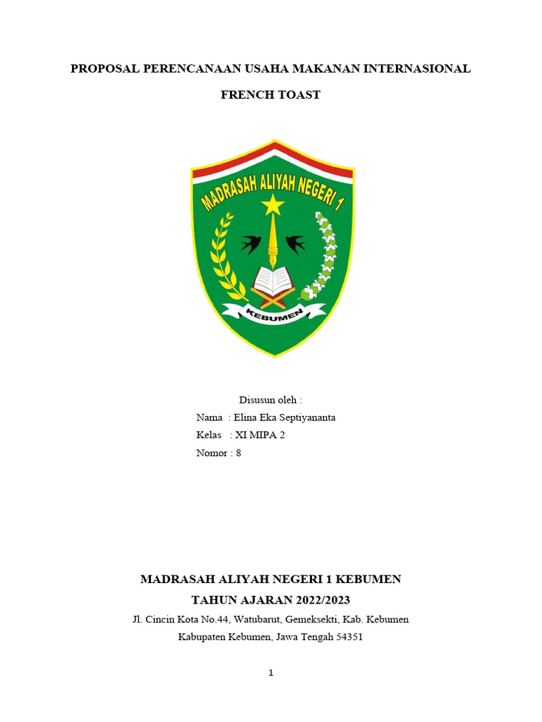 Proposal Usaha Makanan Internasional French Toast | PDF Proposal Usaha Makanan Internasional French Toast | PDF
