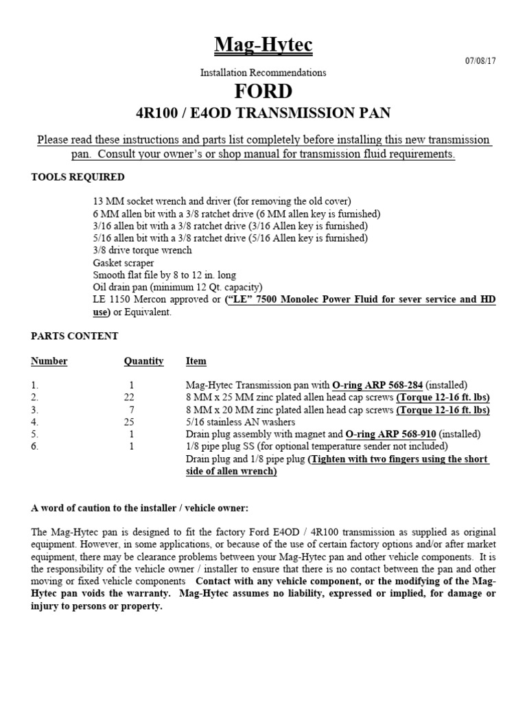 Ford 4R100 | PDF | Screw | Manufactured Goods