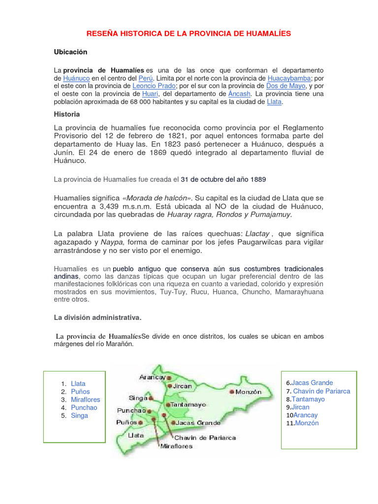 Reseña Historica de La Provincia de Huamalíes | PDF